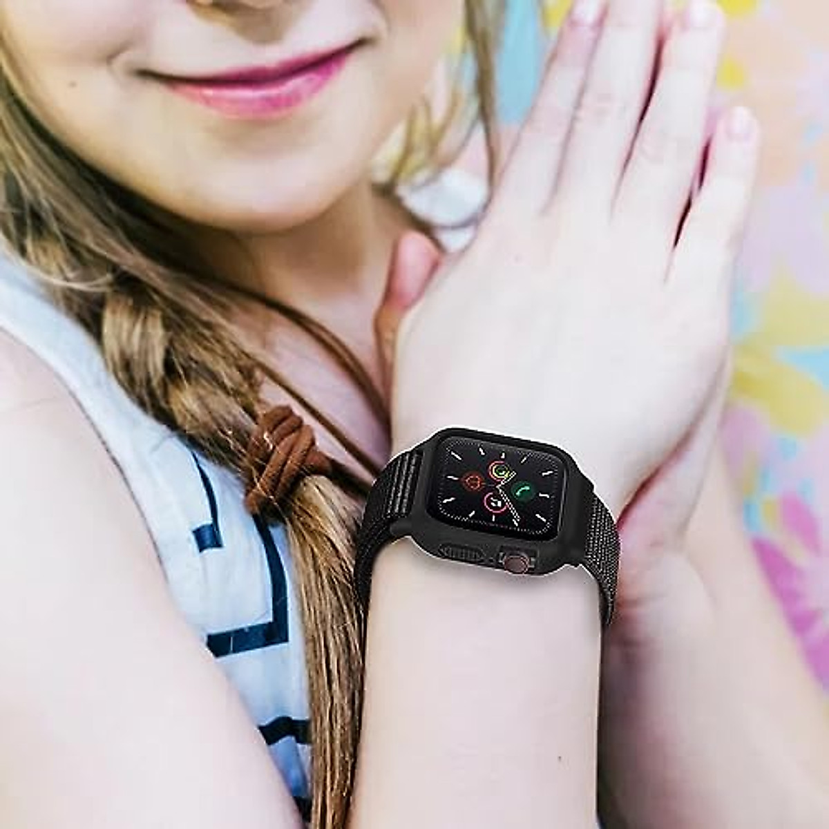 [3 Pack] Nylon Bands with Case Compatible with Apple Watch Band 38mm 40mm 41mm & 42mm 44mm 45mm,Soft TPU Case with Breathable Strap for iWatch 9/8/7/6/5/4/3/SE/SE2