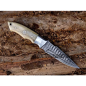 JNR Traders Skinner knife Handmade Damascus skinning knife EDC Knife Gear Bone Collector fixed blade knife Hunting Knife with sheath vk3739