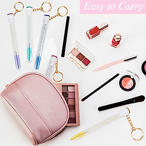 48 Pieces Disposable Mascara Wands Set,Include 24 pcs Disposable Crystal Lash Spoolies Brush and 24 Pieces Reusable Diamond keychain Empty Eyelash Brush Tubes for Women Girls Makeup Brush Kit