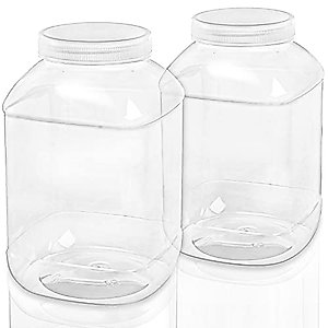 ZOOFOX 2 Pack Clear Plastic Jars, 1.5 Gallon Square Plastic Containers with Screw-On Lids, Refillable BPA Free Empty Plastic Jars for Kitchen & Household Storage of Dry Goods, Peanut, Candy and More, Airtight Food Storage