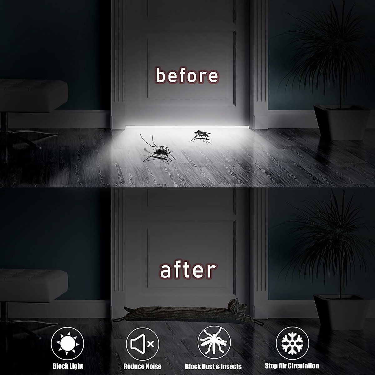 Marwood Under Door Draft Stopper Decorative Wind Stopper 36 inch for Door & Window, Weighted Animal Air Draft Stopper Snake Noise Blocker for Bottom of Door with Hanging Loops - Grey Dog