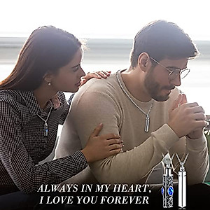 10 Pcs Urn Necklace for Ashes Cremation Jewelry Wings Tear Drop Cross Crystal Ashes Necklace Stainless Steel Zircon Memorial Locket Vertical Bar Heart Waterproof Ashes Keepsake for Men (Blue)