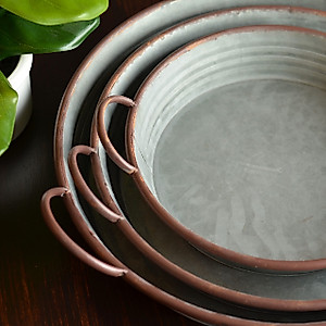 Farmers Deep-Dish Round Trays, Set of 3, Rustic Vintage Style, Galvanized Zinc Metal, 18, 15.75, and 12.25 Inches Diameter