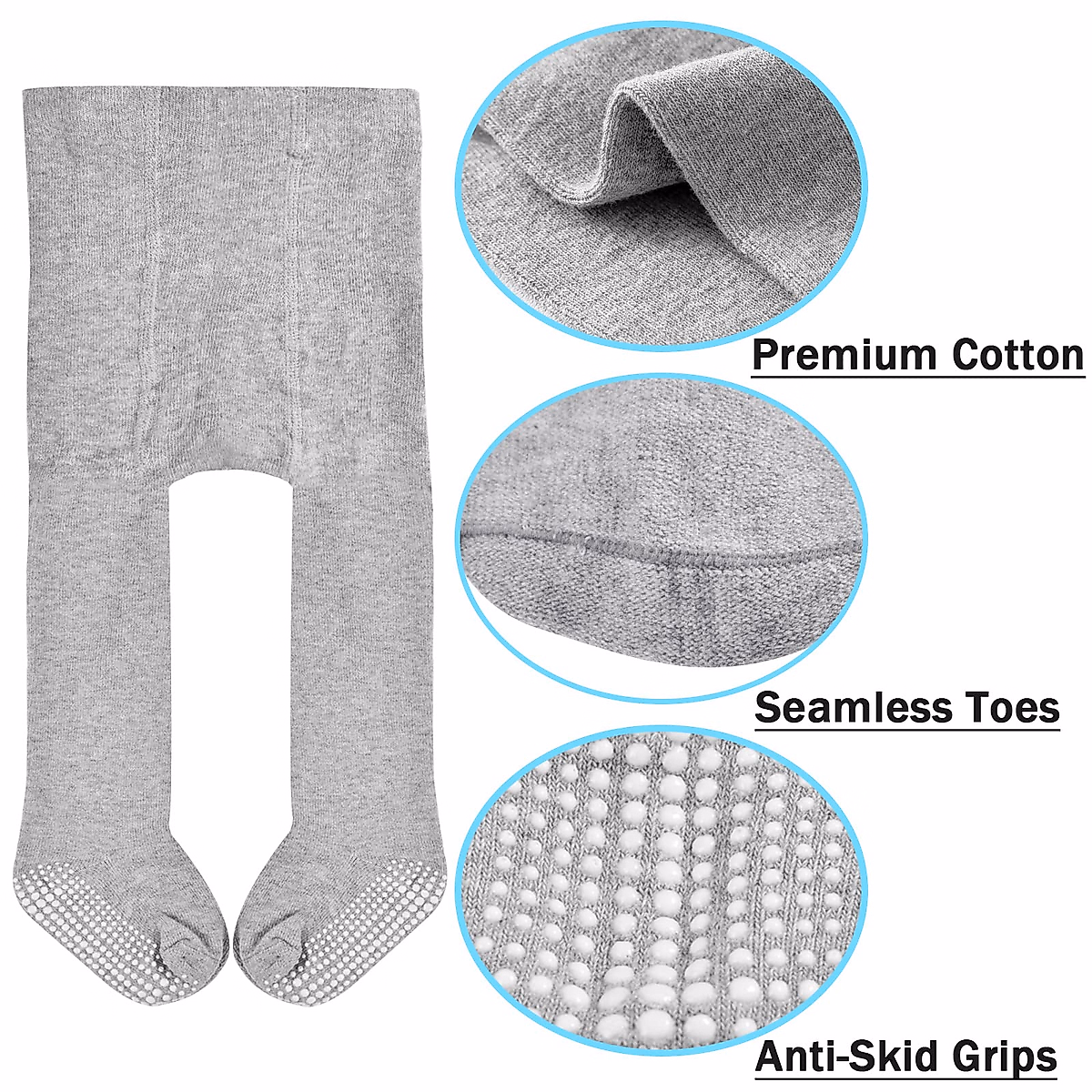 Baby Girl Tights Non Slip Baby Tights 12-24 Months Girl Warm Cotton Leggings Seamless Pantyhose Non-Skid Grip for Toddler 3 Pack (Black, White, Pink, M)