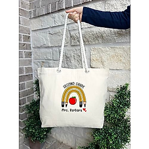 Personalized Second Grade Teacher Tote Bag, Gifts for 2nd Grade Teacher, First Day of at School Bag (Rope Bag : 25L 20"L x 15"H x 5"D 100% cotton, 26" rope handles)