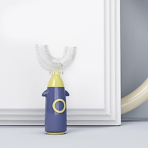 AUUI 1 Pieces Mini U-Shaped Manual Toothbrush,Kids Toothbrushes with 360°Cleaning Whitening & Food Grade Silicone Toothbrush,Soft Brush Heads,Dolphin Cartoon Handle,Special Design for 8-12 Years