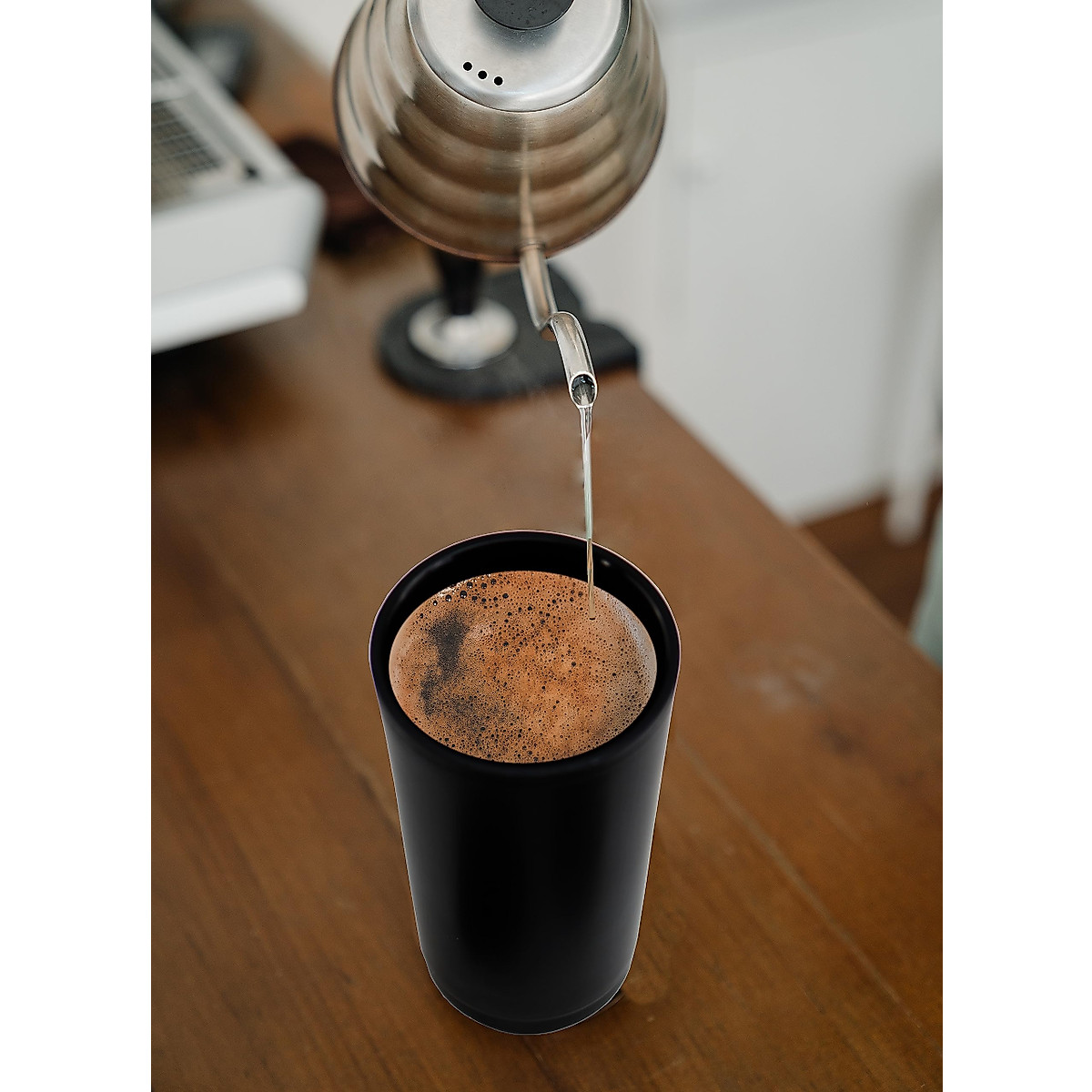 Iconikal Insulated Coffee Tumbler with Built-In French Press - 16 oz Black On-the-Go Coffee Maker - Brewer and Insulated Travel Mug with Closable Sip Lid