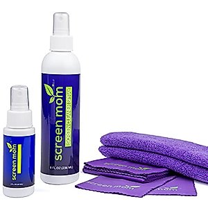 Screen Mom Screen Cleaner Home & Away Bundle – Designed for LED, LCD, Plasma, TV, iPad, Laptop, Computer Monitor, Tablets, Phones, & Eyeglasses - Includes 8oz & 2oz Bottle with 4 Microfiber Cloths
