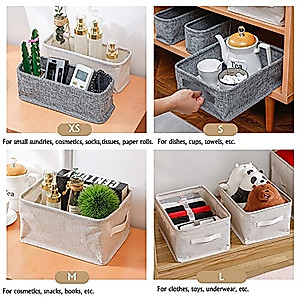 Jelier Fabric Collapsible Shelf Storage Basket,Multipurpose Linen Bin Organizer for Toys,Toiletries,Office Supplies,DVDs,Books,Clothes,Paper Rolls (L, beige)