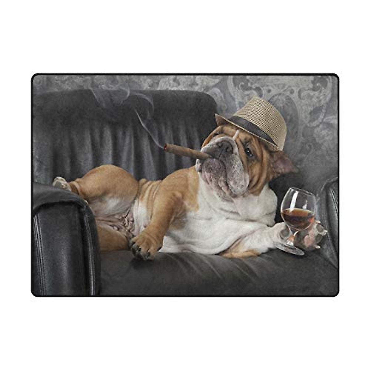 ALAZA Cute Bulldog with Cigar and Glass of Cognac Area Rug Rugs for Living Room Bedroom 5'3"x4'