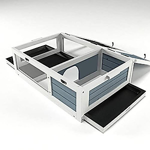 GDLF Wood Tortoise House Indoor Turtle Habitat Reptile Cage Removable Waterproof Tray (Grey &White)