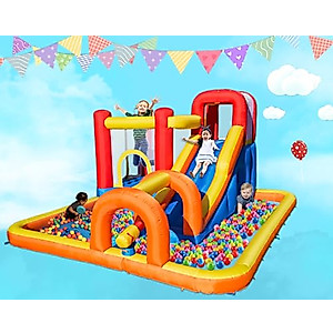Baralir Inflatable Bounce House with Long Slide & Big Play Pool, Cave & Tunnel Adventure, Endless Indoor/Outdoor Fun of Jumping, Sliding, Climbing, Water Splashing - Surprising Gift for Kids
