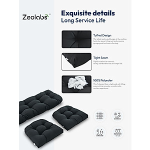 ZEOLABS Wicker Chair Cushions of 3 Pieces Waterproof Tufted Outdoor Seat Cushions for Patio Furniture Sofa Settee Couch,1 Loveseat and 2 U-Shaped Cushions,Black