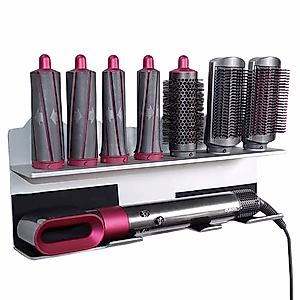 Wall Mount Holder Compatible with Dyson Airwrap Styler, Compatible with Dyson Curling Dryer, Metal Storage Stand Rack Compatible with Dyson Airwrap Styler Hair Curling Iron Wand Barrels for Home Bathroom, Silver