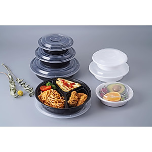 Meal Prep Round Containers -Heavy Duty Food Storage Containers w/Lids Plastic Bento Box Reusable BPA Free Lunch Boxes Disposable, Microwave Dishwasher Freezer Safe (Black - 40OZ, 50 Pack)