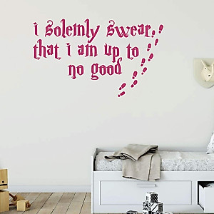 I Solemnly Swear That I Am Up To No Good Wall Decal with Footprints - Marauder's Map Themed Vinyl Lettering for Home or Bedroom Decor