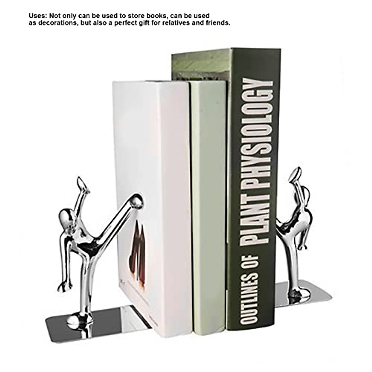 Bookends，Book Ends，Book Ends for Shelves，1 Pair Metal Bookends Stainless Steel Kung Fu Man Heavy Duty Bookends Decorative for Books Movies Home Desk Office