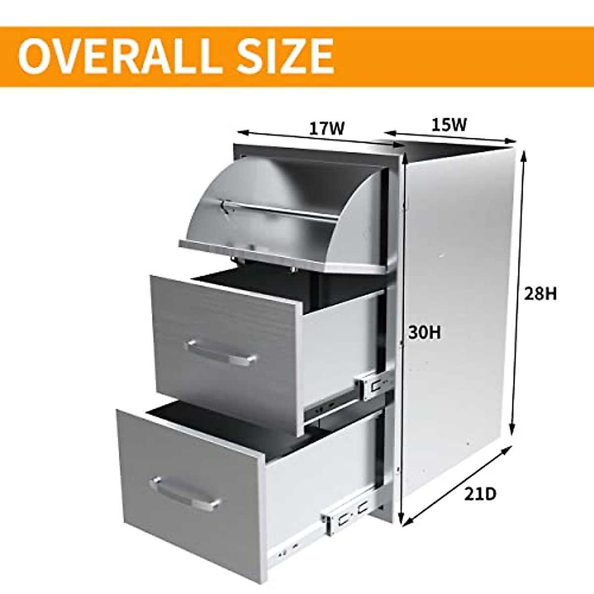 KODOM Outdoor Kitchen Stainless Steel Double Access Drawers with Paper Towel Holder Combo for Outdoor Kitchen Island or Grill Station（Overall Size: 17W x 30H x 21D Inch）