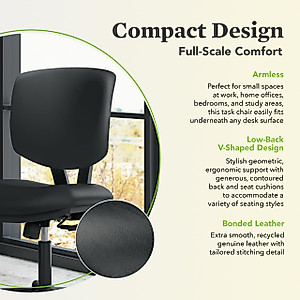 HON Volt Armless Desk Chair Small Office Chair No Arms Leather Task Chair - Ergonomic Office Chair Adjustable Synchro-Tilt Recline - Home Office Desk Chair with Wheels, Rolling Swivel Chair - Black