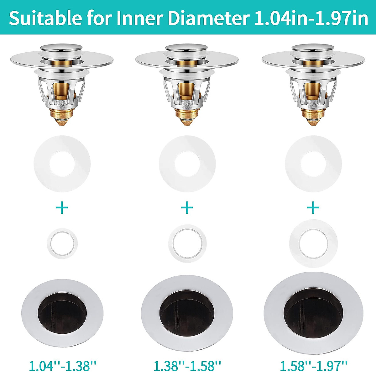 Universal Bathroom Sink Stopper with Hair Catcher, for 1.04-1.97 Inch Drain Hole, Spring Core Bathtub Drain Cover, Pop Up Sink Plug Basin Drain Strainer