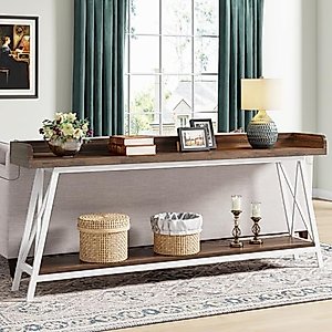 Tribesigns 70.9 inch Extra Long Console Table Behind Couch, Rustic Industrial Sofa Table for Living Room, Narrow Entryway Hallway Long Bar Table, Brown+White