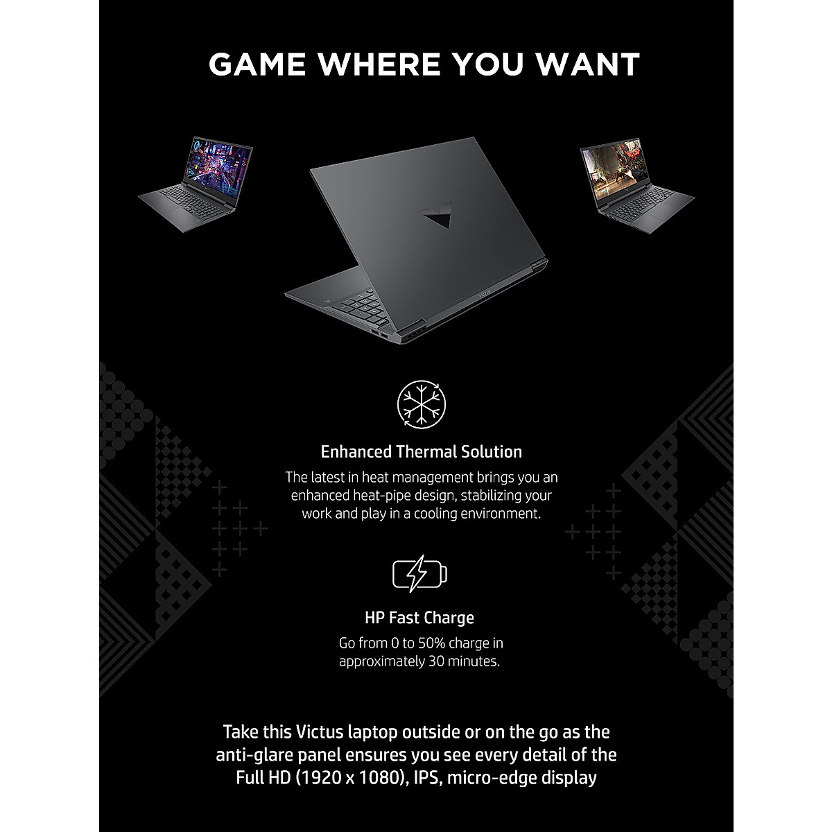 HP by Victus 16.1 FHD Gaming Laptop, NVIDIA GeForce RTX 3050, AMD Ryzen 5 5600H, 8GB RAM, 512GB SSD, Windows 10 Home(16-e0010nr, 2021) (Renewed)