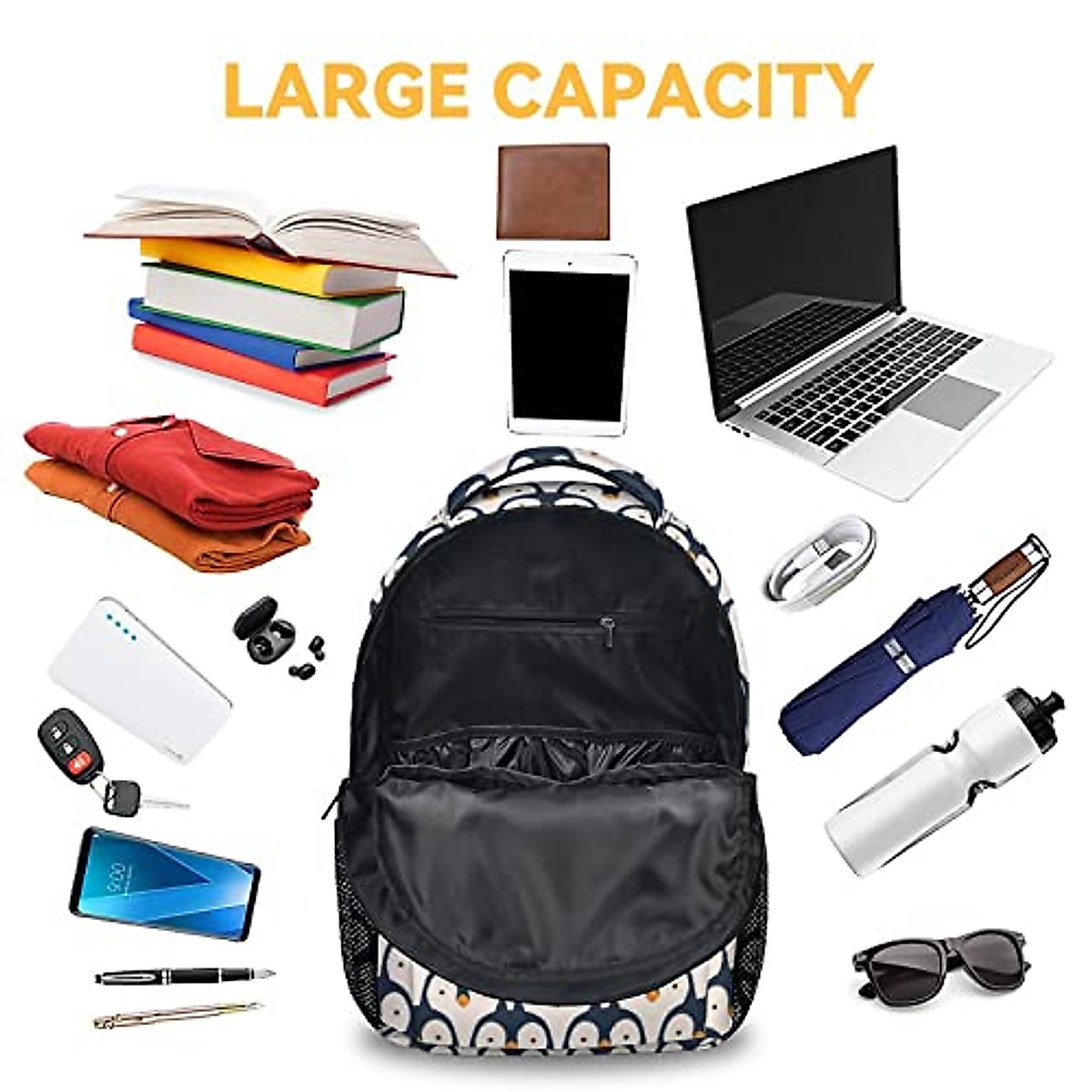 COOPASIA Cute Penguin Backpack, 16 Inch Animal Theme Bookbag with Adjustable Straps, Durable, Lightweight, Large Capacity