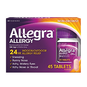 Allegra Adult 24HR Non-Drowsy Antihistamine, 45 Tablets, Fast-acting Allergy Symptom Relief, 180 mg