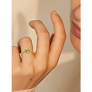 ChicSilver Gold Ring for Women Simple Gold Plated Sterling Silver Love Knot Ring Knot Heart Gifts for Mom Jewelry - Size 6