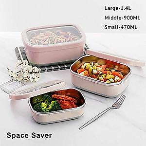 Lille Home Leak Proof Stainless Steel Lunch Snack Containers Set - Ideal for Educational Settings and Daycare - Nesting Trio with Silicone Lids - 47oz+30oz+16oz - Pink