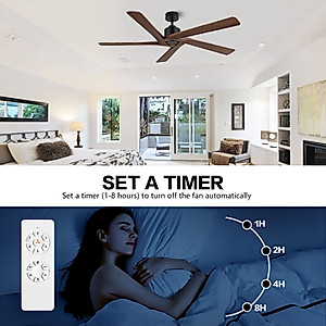 WINGBO 54 Inch DC Ceiling Fan without Lights, 5 Reversible Carved Solid Wood Blades, 6-Speed Noiseless DC Motor, Ceiling Fan No Light with Remote, Matte Black Finish with Walnut Blades, ETL Listed