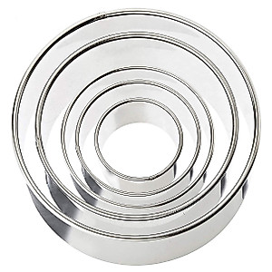 Antallcky Round Cookie Cutter Set-5 pcs Stainless Steel Circle Biscuit Molds Fondant Cake Cookie Cutter Set Pastry Heavy Duty Ring Mold-4,3.6,3.2,2.8,2.4in