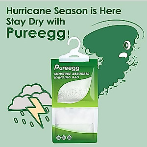Pureegg Moisture Absorbers Hanging Bag - 12 Packs, Citrus Scent, Odor Absorber for Narrow Spaces, Efficient Humidity Absorber for Kitchens, Basements, Bathrooms, Hanging Closet Odor Eliminator