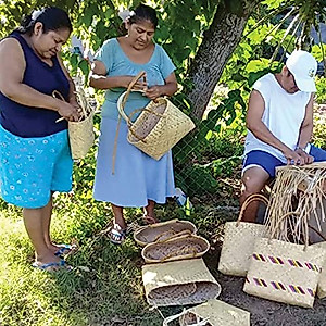 MAYANSHUL Mexican handbag Palm Leaf for Women | Handcrafted by Mexican Artisan | Summer Beach Tote Bag |100% Ecological | Beige and Orange color | Lightweight
