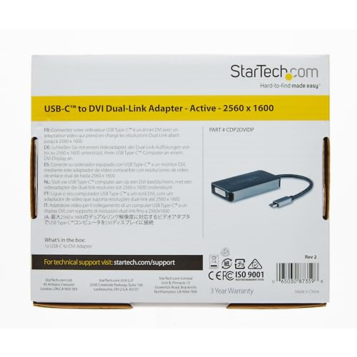 StarTech.com USB 3.1 Type-C to Dual Link DVI-I Adapter - Digital Only - 2560 x 1600 - Active USB-C to DVI Video Adapter Converter (CDP2DVIDP), Space Gray