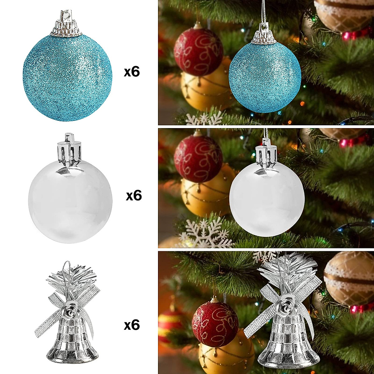 LoveInUSA 32 pcs Christmas Ball Ornaments, Tree Decorations for Xmas, Blue & Silver