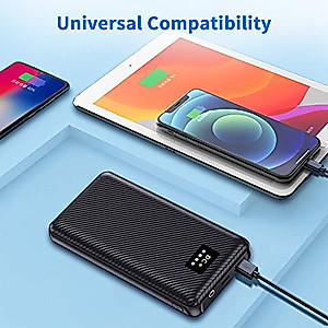 MOSILA Heated Vest Battery Pack, Portable Charger with DC and USB Output Ports, 5V/7.4V 30000mAh Power Bank for Heated Jacket and Heated Hoodie, LED Display Portable Charger for iPhone Android
