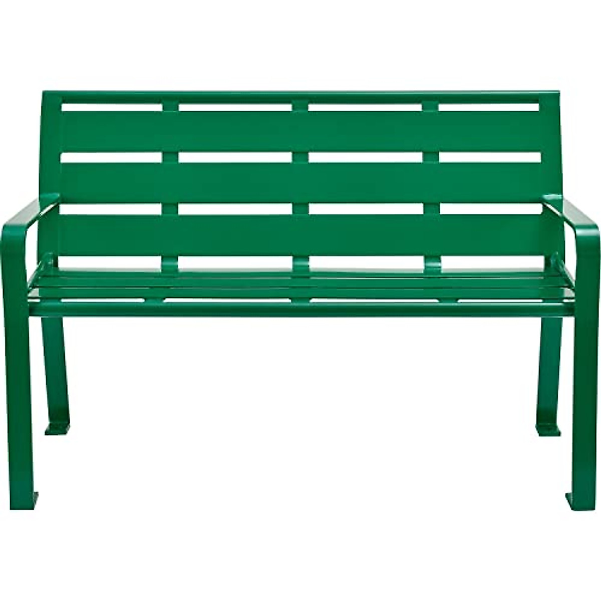 Global Industrial 4' Horizontal Steel Slat Outdoor Park Bench with Back, Green