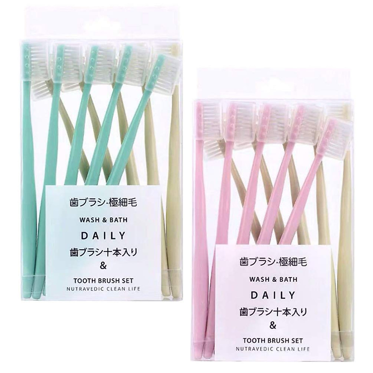 Healifty Long Handle Toothbrush 20pcs Ultra Soft Toothbrushes with Head Cover Manual Small Head Toothbrushes for Home Travel Hotel (Green Pink) Extra Soft Toothbrush