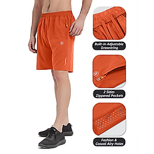 HIFEOS Mens Athletic Shorts -Running, Tennis Gym Workout Shorts for Men 5"/7"/9"- Comfort, Lightweight, 3 Zippered Pockets Orange