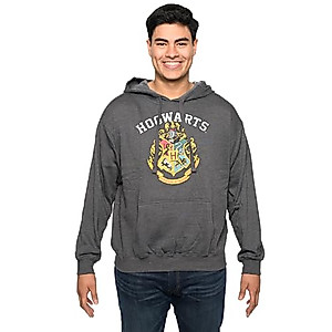Harry Potter Womens Hoodie Hogwarts Crest Pullover (Charcoal, Medium)