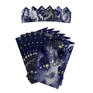 CENTRAL 23 Galaxy Wrapping Paper - Blue And Gold Wrapping Paper - 6 Sheets Gift Wrap - Watercolor Night Sky - Space Themed Gifts - Comes With Fun Stickers