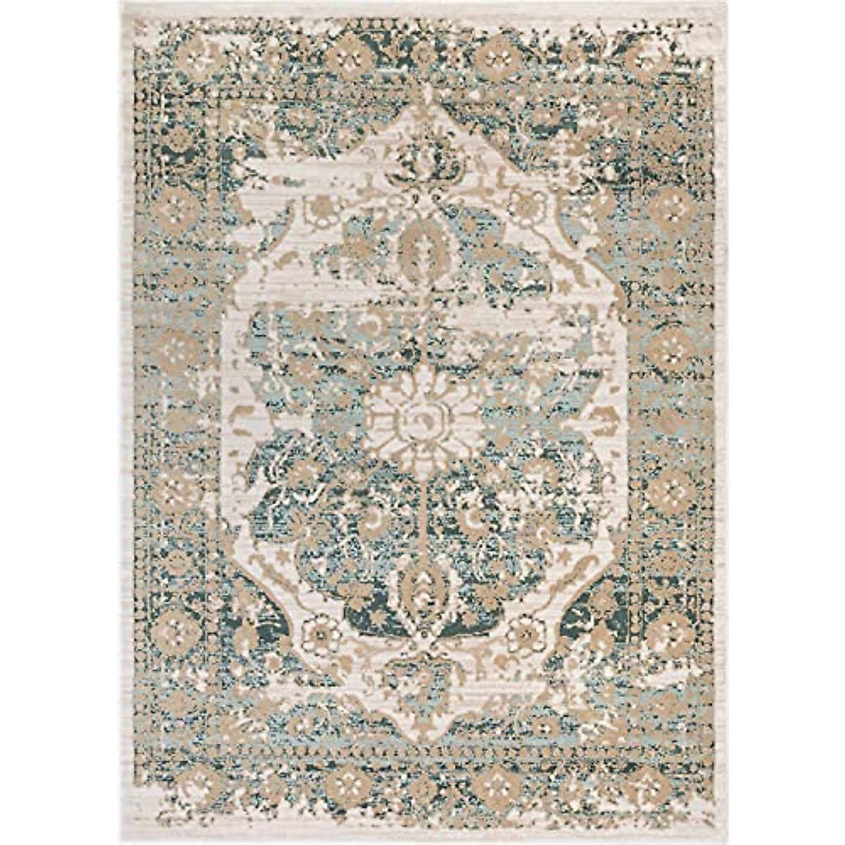 Well Woven Kensington Maxwell Blue Modern Medallion Antique Vintage Distressed Area Rug 3'11" x 5'3"