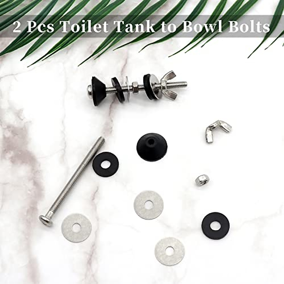 2PCS Universal Toilet Tank to Bowl Bolts, Heavy Duty Toilet Tank Replacement kit, Stainless Steel Rustproof Bolt Hardware Kits and Rubber Washers Gaskets for Toilet Tank Bolts (Silver)