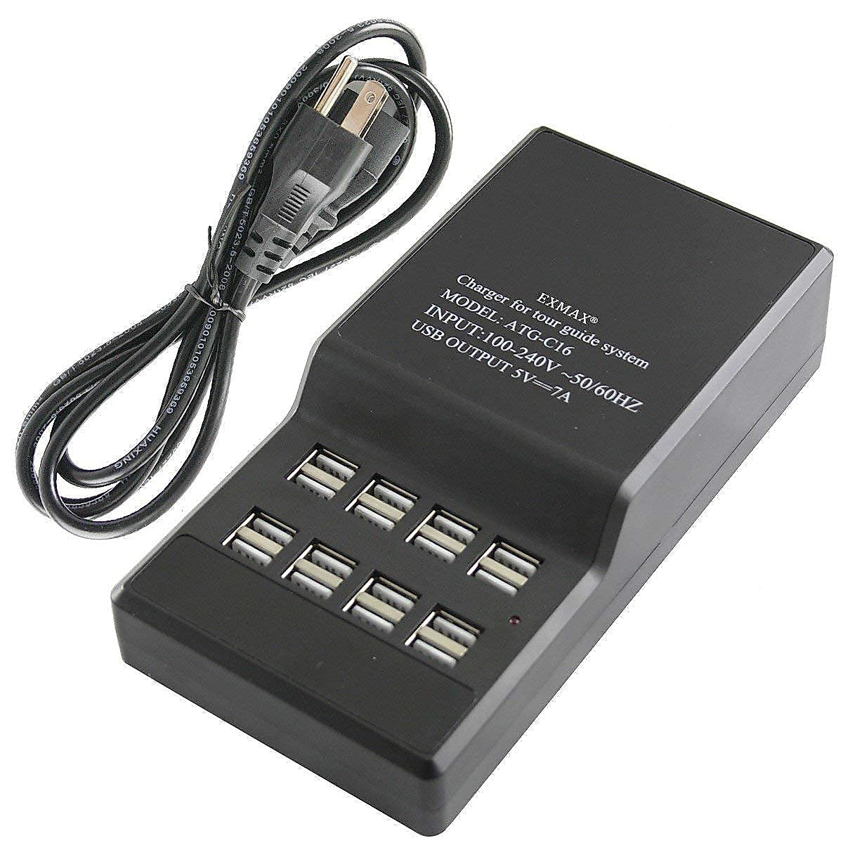 EXMAX® EX-100 Wireless Tour Guide System Microphone Earphone Audio Transmission for Church Translation Interpreting Silent Lecture Meeting City Tour (1 Transmitter 5 Receivers 16-ports Charging Base)