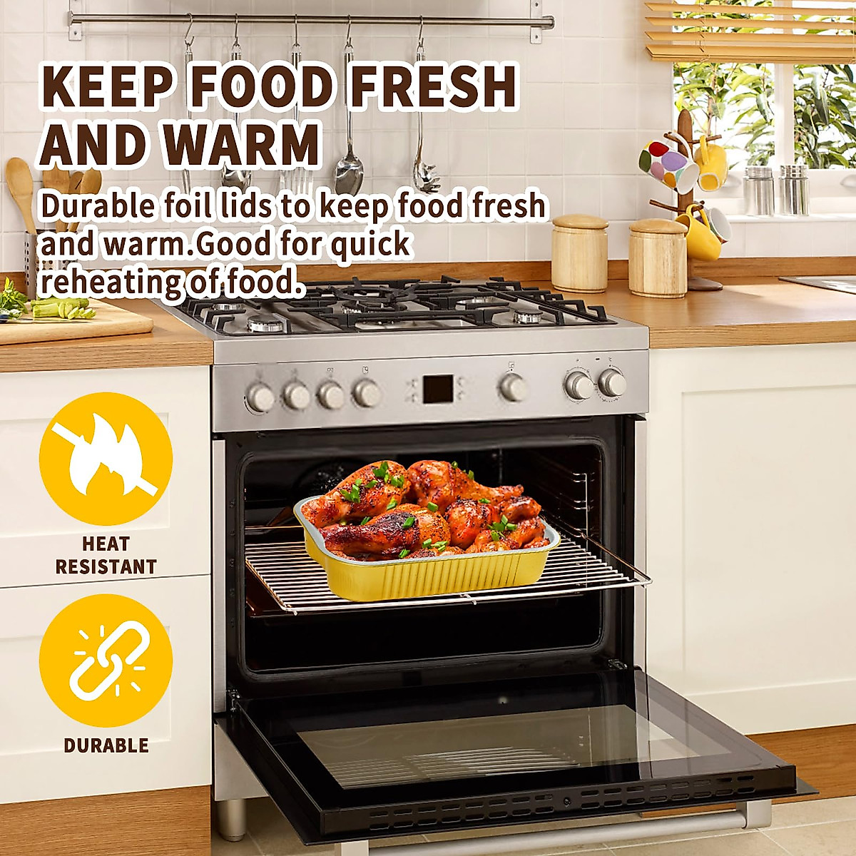 Aluminum Pans with Lids Half Size 9x13 Extra Heavy Duty (15 Pack + 15 Lids), Disposable Gold Aluminum Foil Baking Pan Double Thick Tin Foil Food Container with Lids for Baking, Heating, Meal Prep