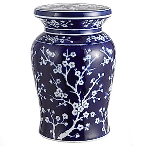 JONATHAN Y TBL1017A Cherry Blossom 17.7" Ceramic Garden Stool, Coastal, Contemporary, Transitional, Side Table, Plant Stand, Spill-Proof, Living Room, Garden Room, Patio, Navy/White