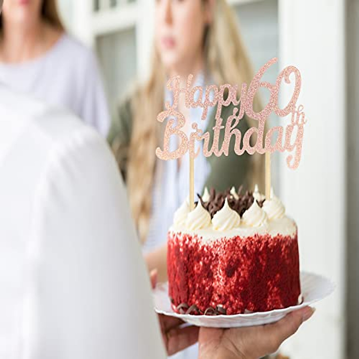 ANCTEY Rose Gold Glitter Happy 60th Birthday Cake Topper, 60 Cake Topper, 60th Birthday Decorations for Women, Sixty 60th Birthday Cake Decorations for Her
