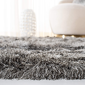 SAFAVIEH Paris Shag Collection Accent Rug - 3' x 5', Silver, Handmade Silken Glam, 2.5-inch Thick Ideal for High Traffic Areas in Entryway, Living Room, Bedroom (SG511-7575)