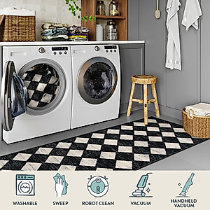 Lahome Moroccan Trellis Area Rug - 5x7 Black Washable Large Rugs for Bedroom Living Room Mat, Checkered Soft Non Slip Stain Resistance Indoor Accent Carpet for Dining Room Coffee Table